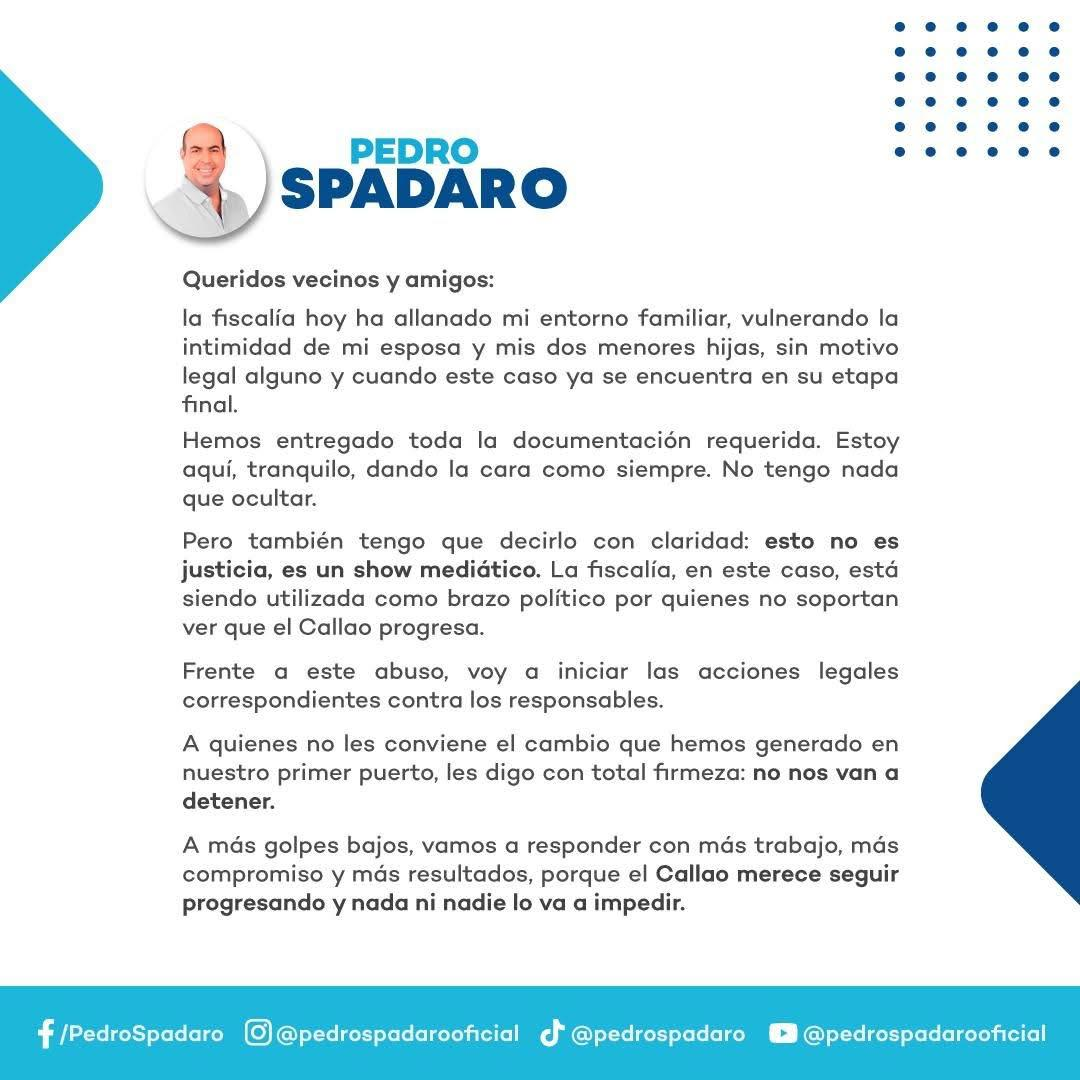 Pedro Spadaro: Fiscalía allana entorno familiar