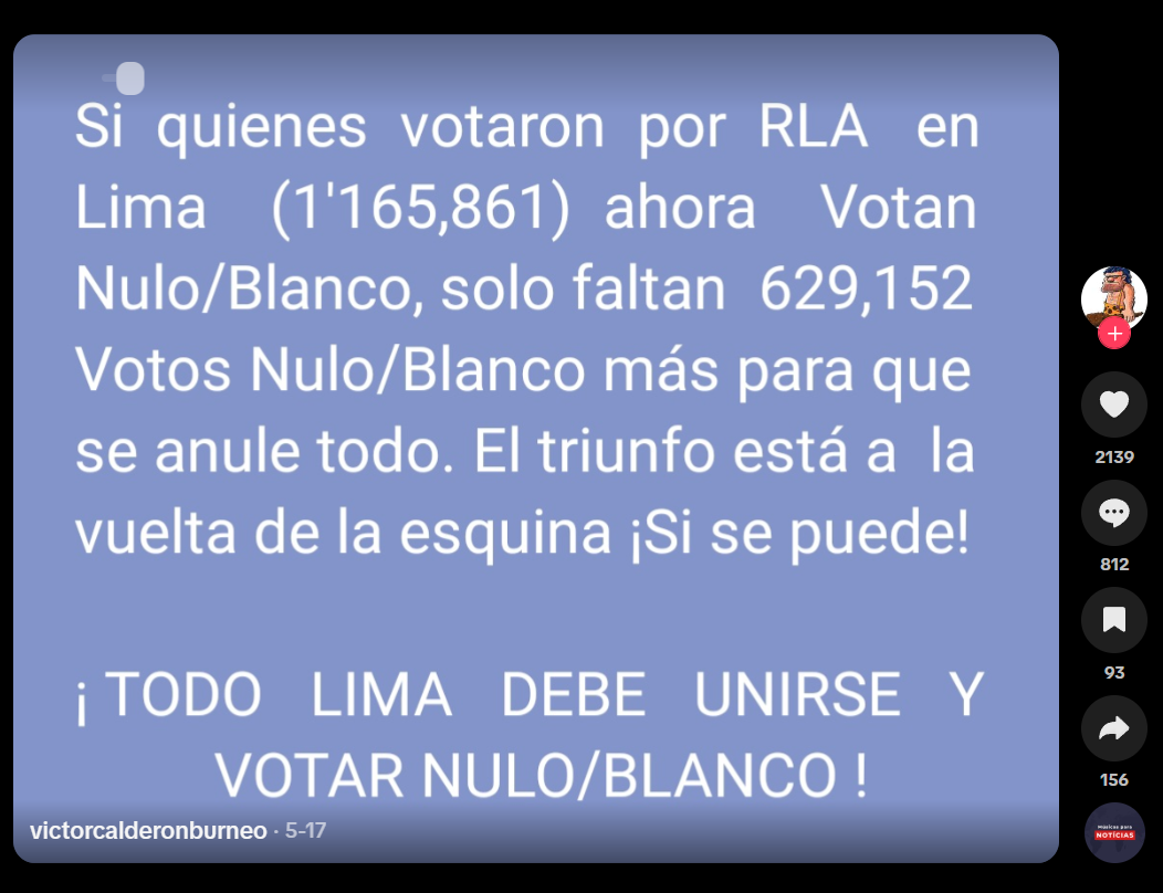No se pueden anular las elecciones si los votos de López Aliaga se ...